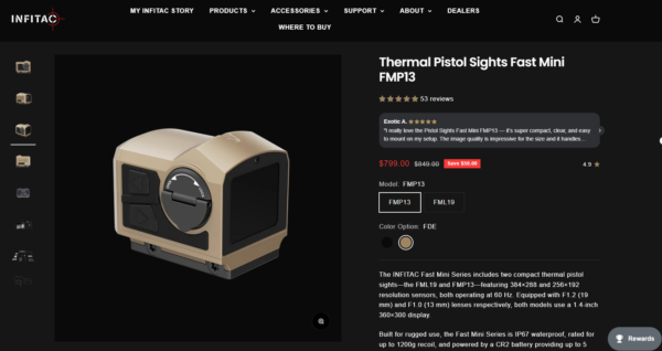 INFITAC Thermal Pistol Sights Fast Mini FMP13 FDE 3012 W/ 45 Degree ...