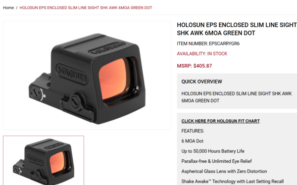 HOLOSUN EPS ENCLOSED SLIM LINE SIGHT SHK AWK 6MOA GREEN DOT 2287 – Gun ...